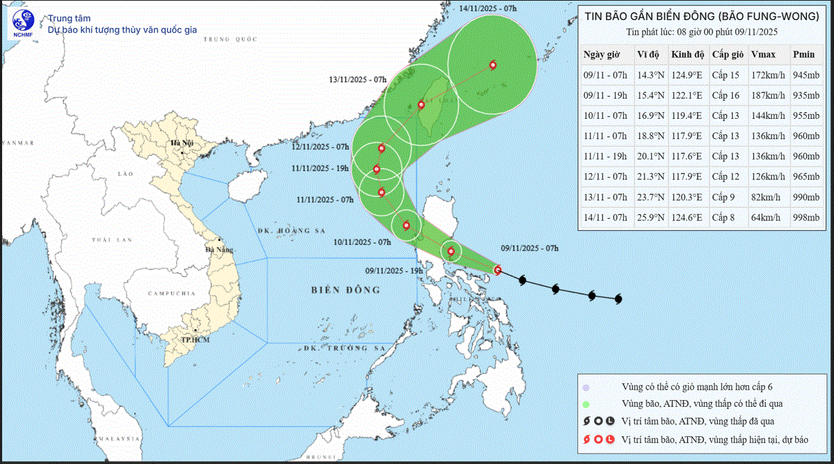 Bão Fung-wong duy trì cường độ rất mạnh, di chuyển nhanh - Xã hội - ZNEWS.VN