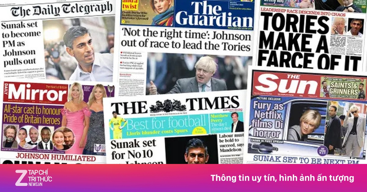 Ông Johnson rút lui, báo Anh gọi tên ông Sunak trên trang nhất - Thế ...