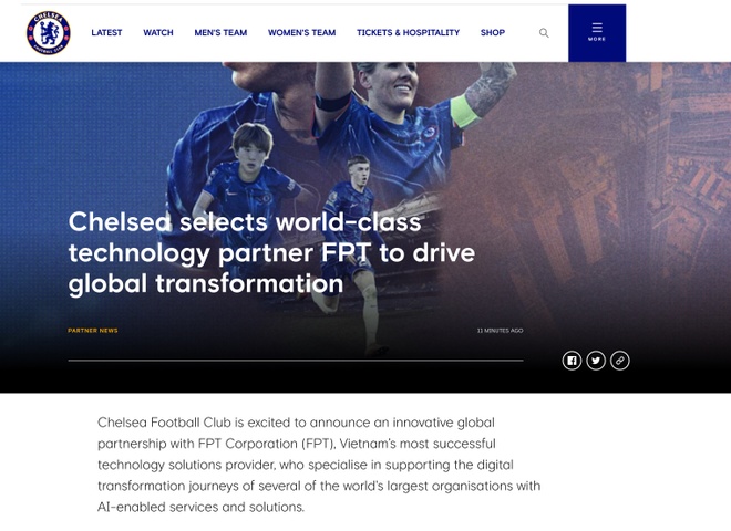 FPT hợp tác với Chelsea, nhưng không phải nhà tài trợ áo đấu - Internet ...